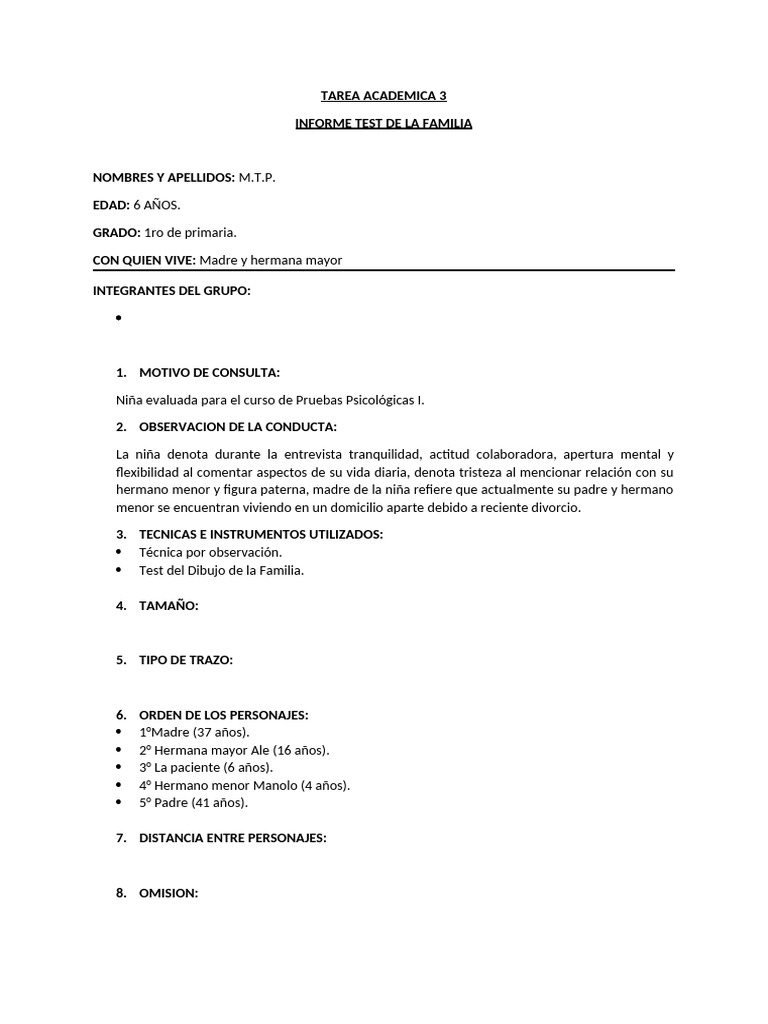 Tarea Academica 3 Test de La Familia | PDF Tarea Academica 3 Test de La Familia | PDF
