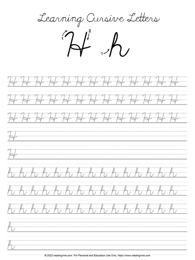 Cursive Letter H Tracing | PDF