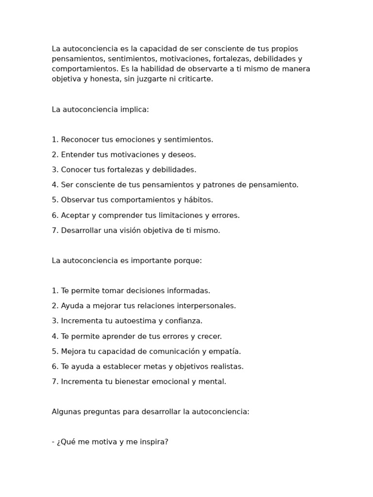 Autoconciencia D.P | PDF | Pensamiento | Las emociones