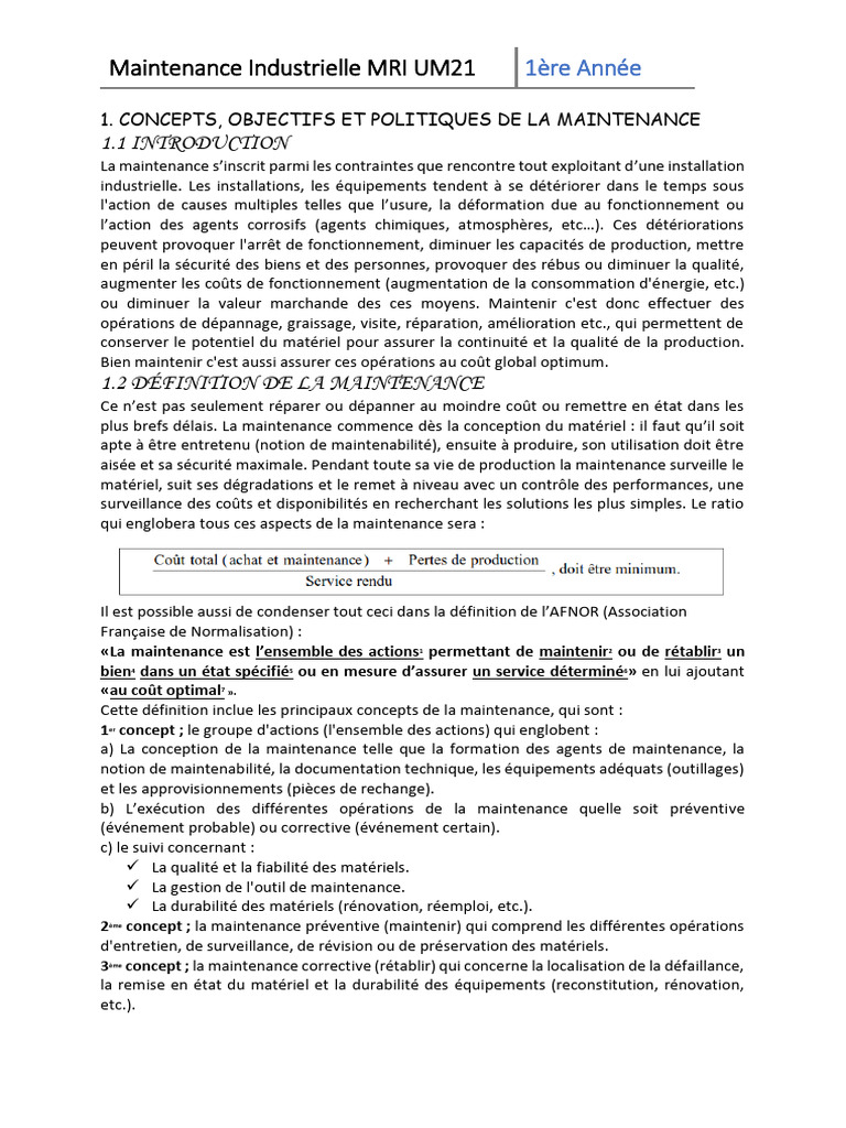 Cours de Maintenance Industrielle PDF | PDF | Business | Investir