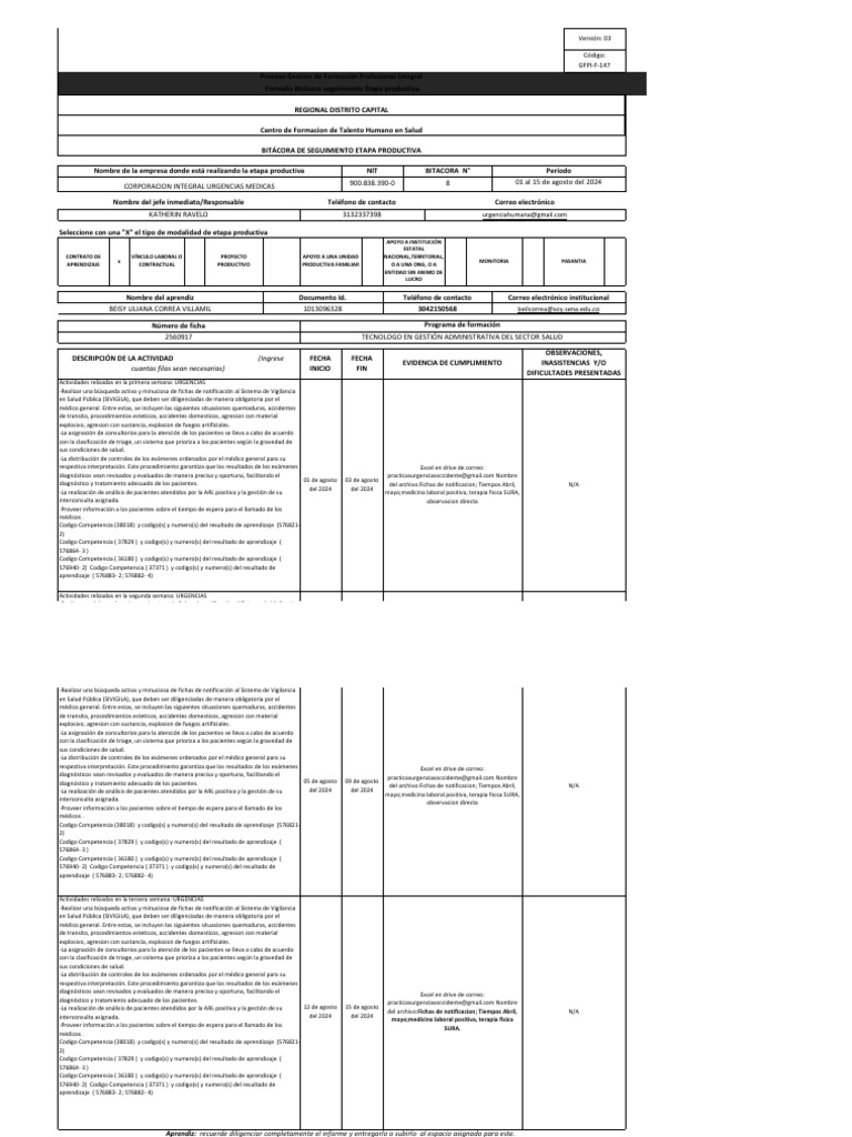 Bitacora 8 | PDF | Médico general | Aprendizaje