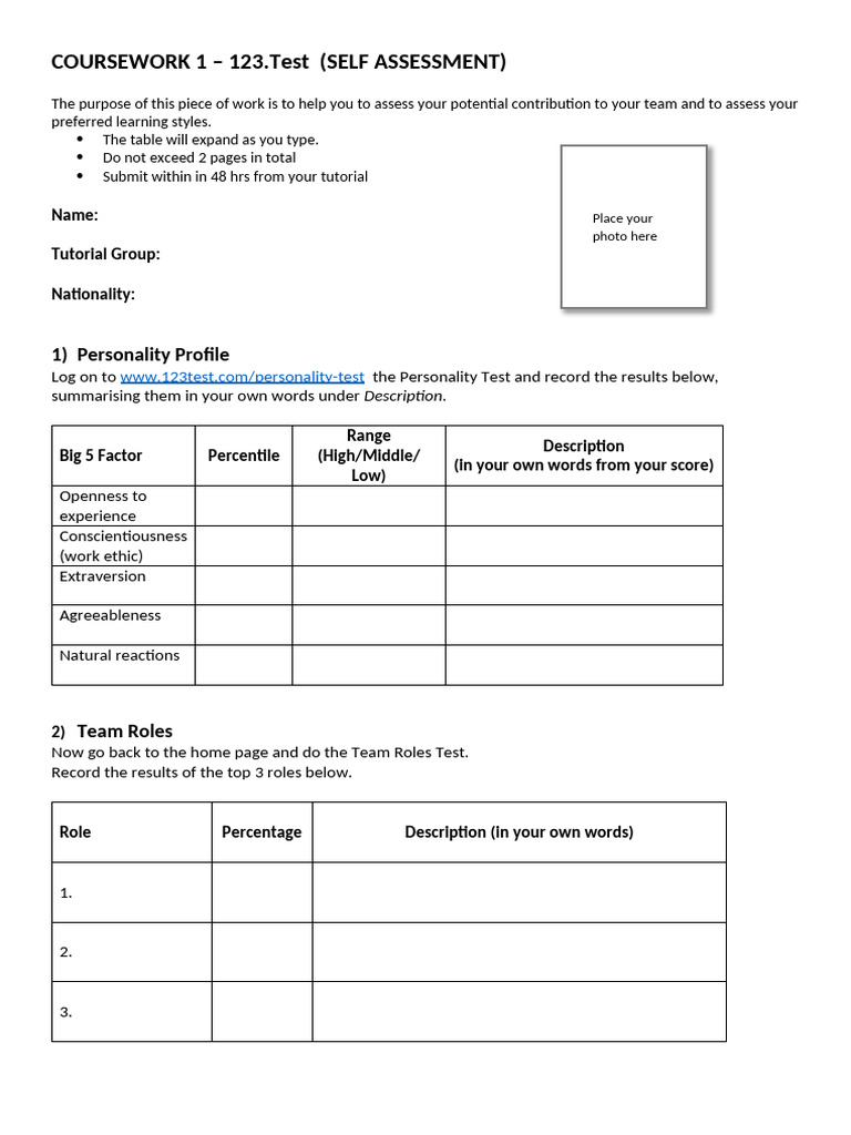 CW1 Personality Test | PDF | Career & Growth | Self-Improvement
