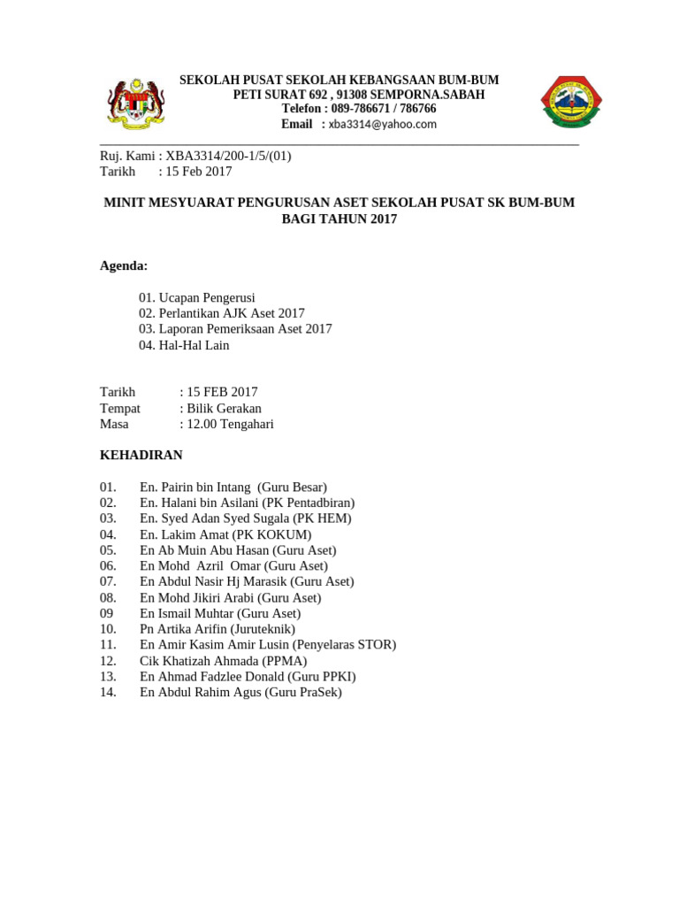 MINIT MESY ASET 2017 | PDF