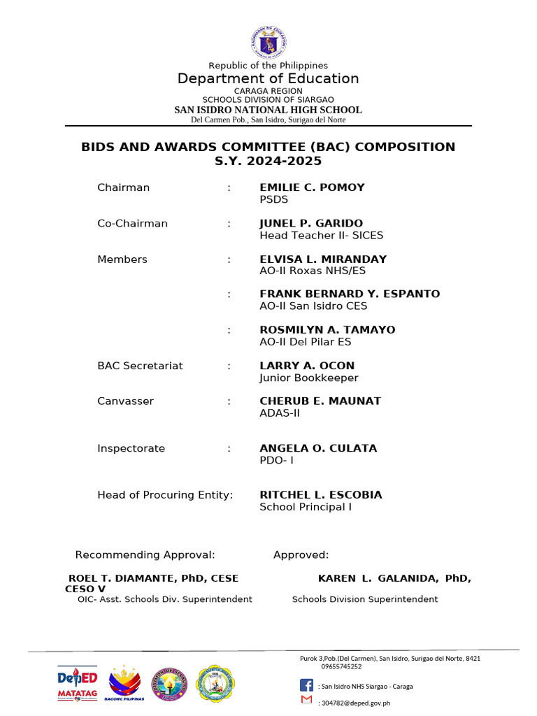 BAC Composition for San Isidro NHS 2024-2025 | PDF