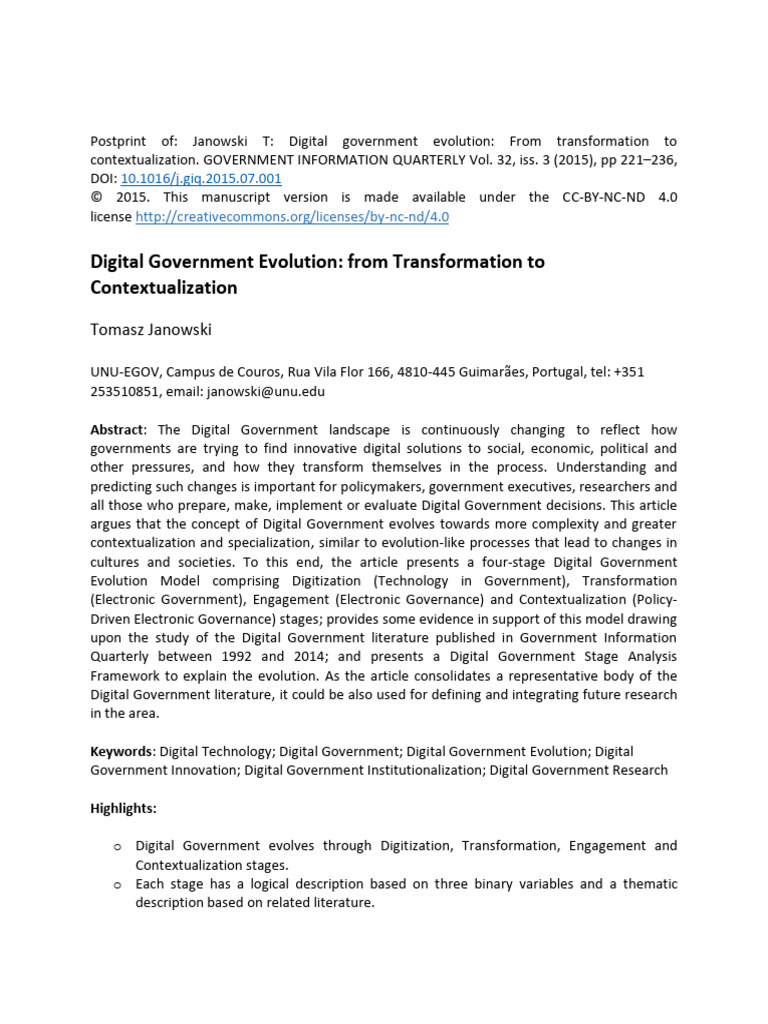 Digital Government Evolution Model Explained | PDF | E Government ...