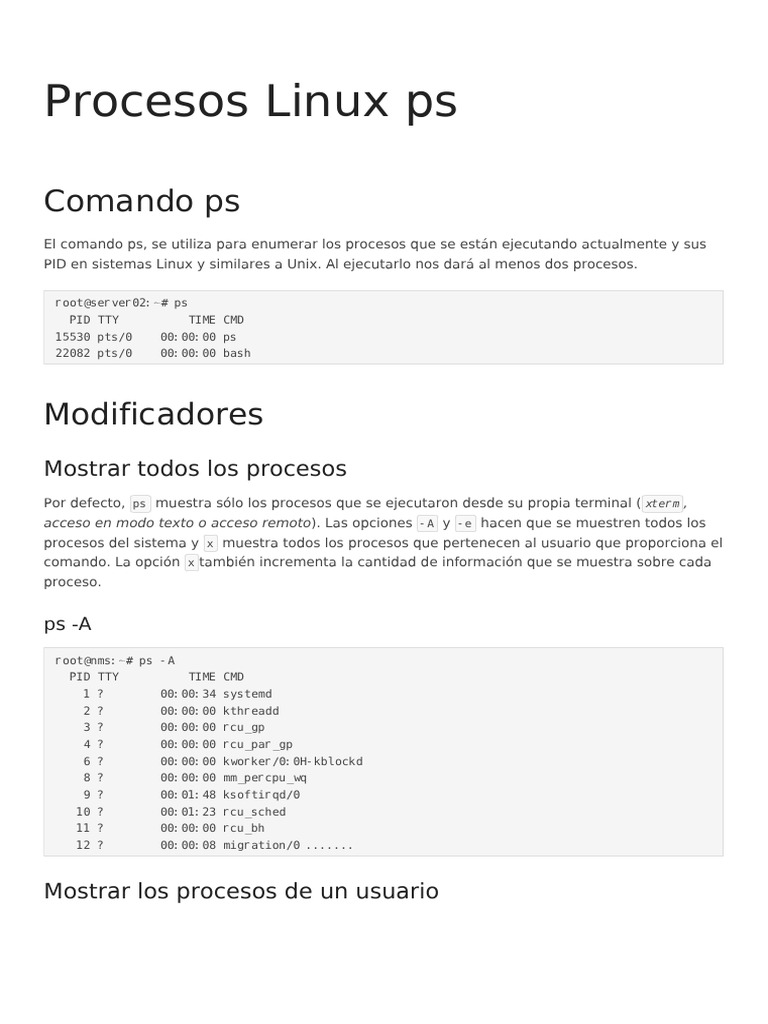 Procesos Linux Ps | PDF | Ciencias de la Computación | Tecnología de sistema operativo