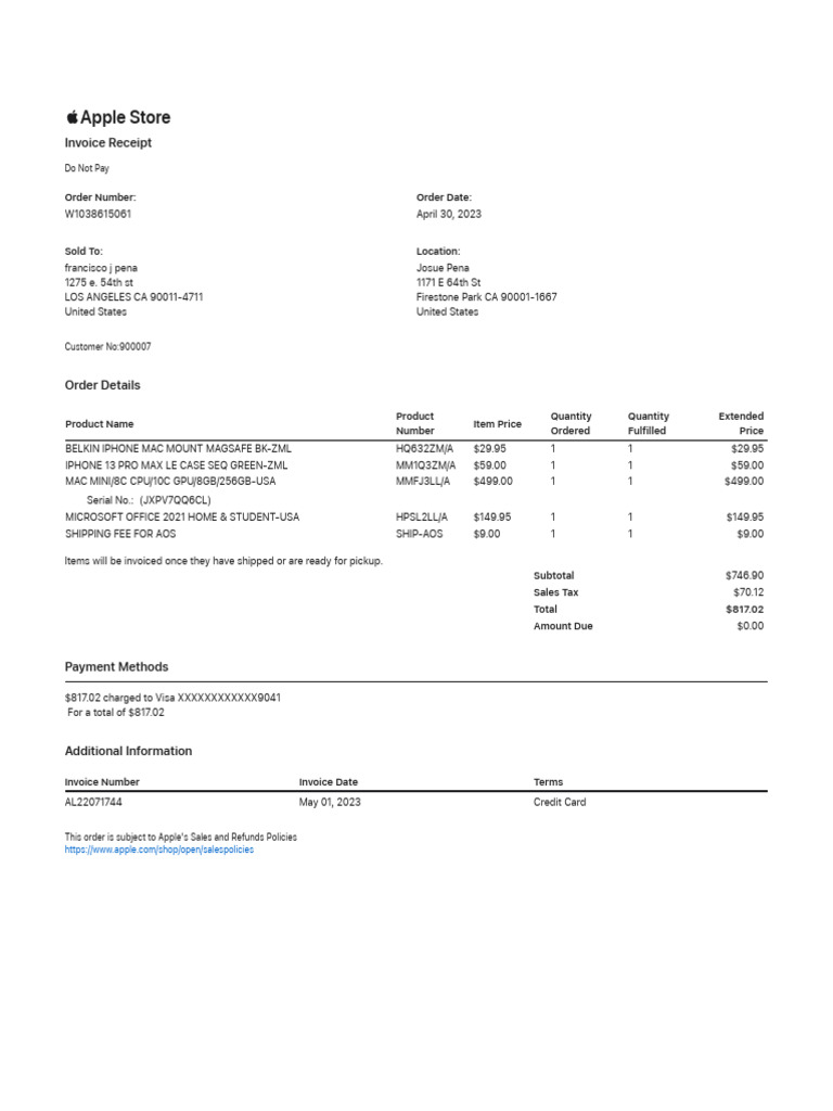 View Duplicate Invoice - Apple | PDF | Invoice | Receipt