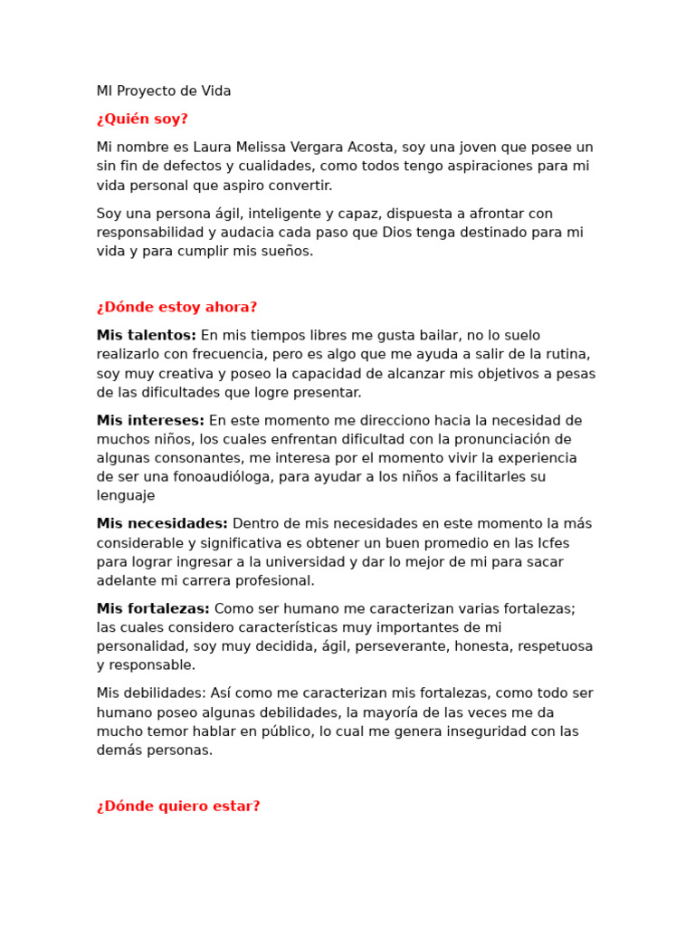 Proyecto de Vida: Metas y Valores de Laura | PDF | Salud y bienestar