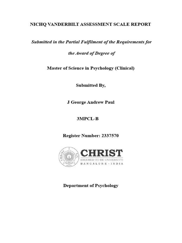 NICHQ Vanderbilt Assessment Scale Report | PDF | Attention Deficit ...