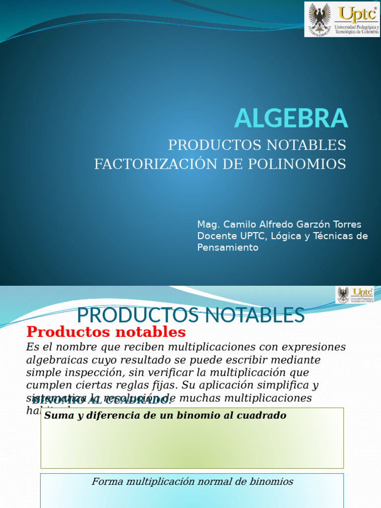 Productos Notables y Factorización Algebraica | PDF | Factorización ...