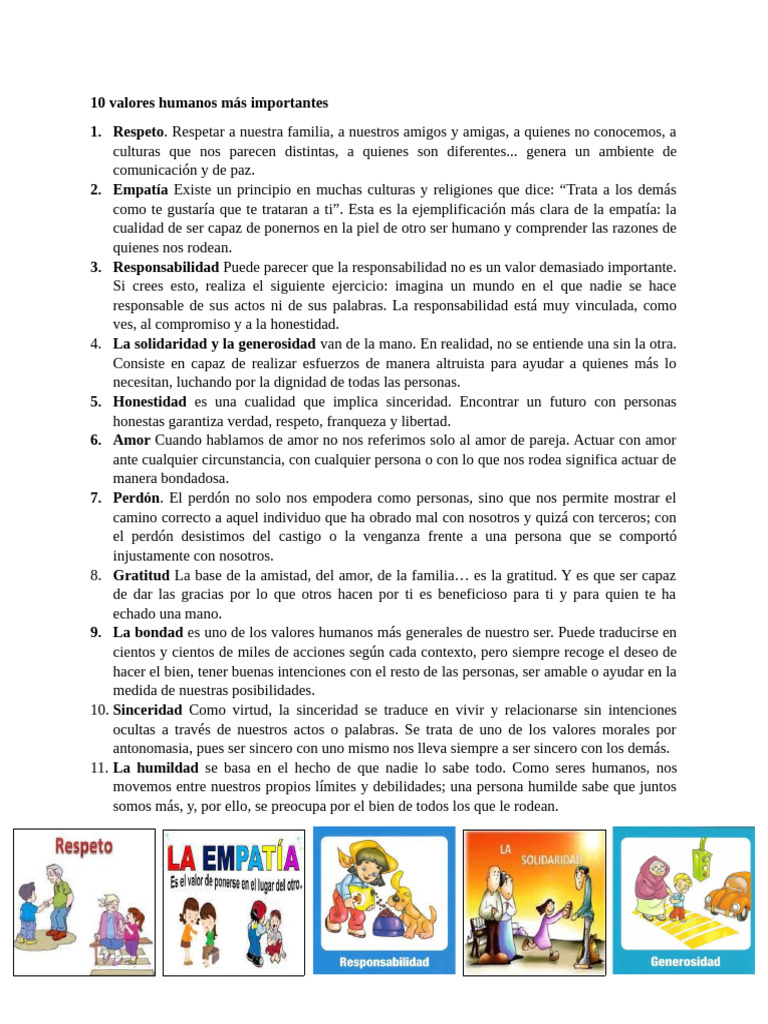 10 Valores Humanos Esenciales | PDF | Amor | Perdón
