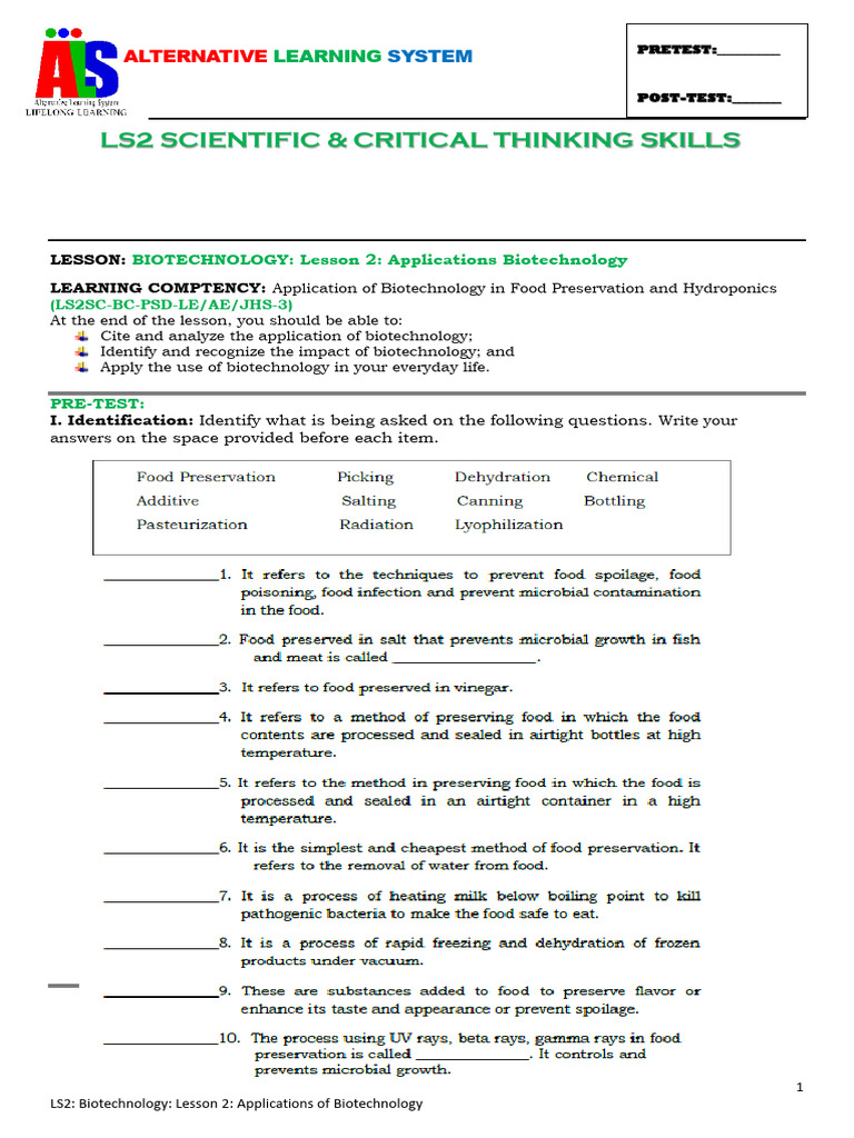 BIOTECHNOLOGY Lesson 2 Applications Biotechnology | PDF | Food ...
