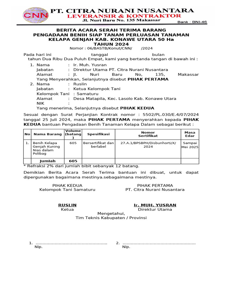 Bast & Surat Jalan Konut | PDF