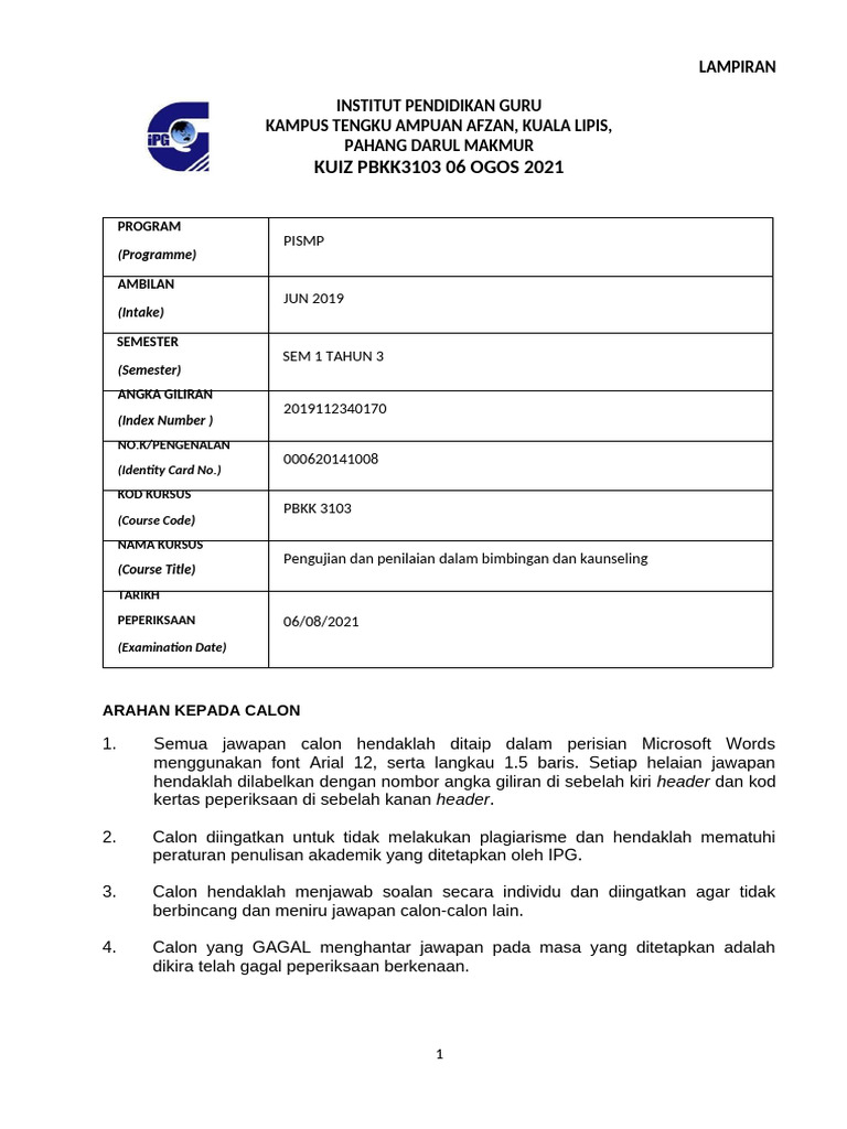 BNK (SJKT) - 0619 Gunasunthari A - P Subramaniam - BUKU JAWAPAN KUIZ ...