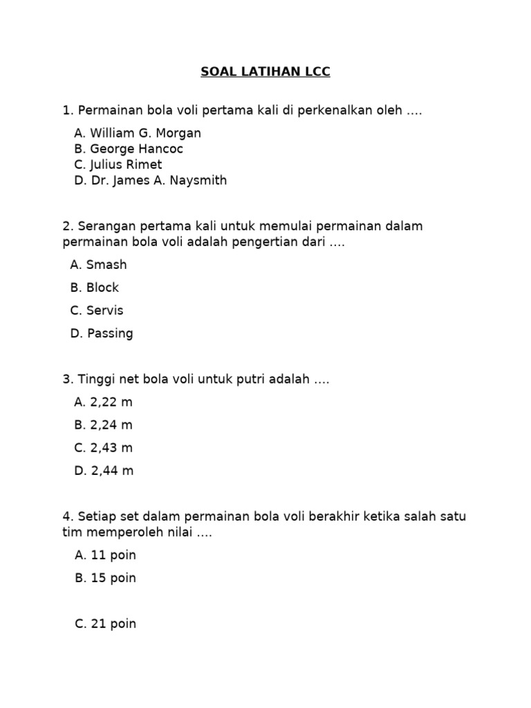 Latihan Soal LCC Pjok Baru | PDF