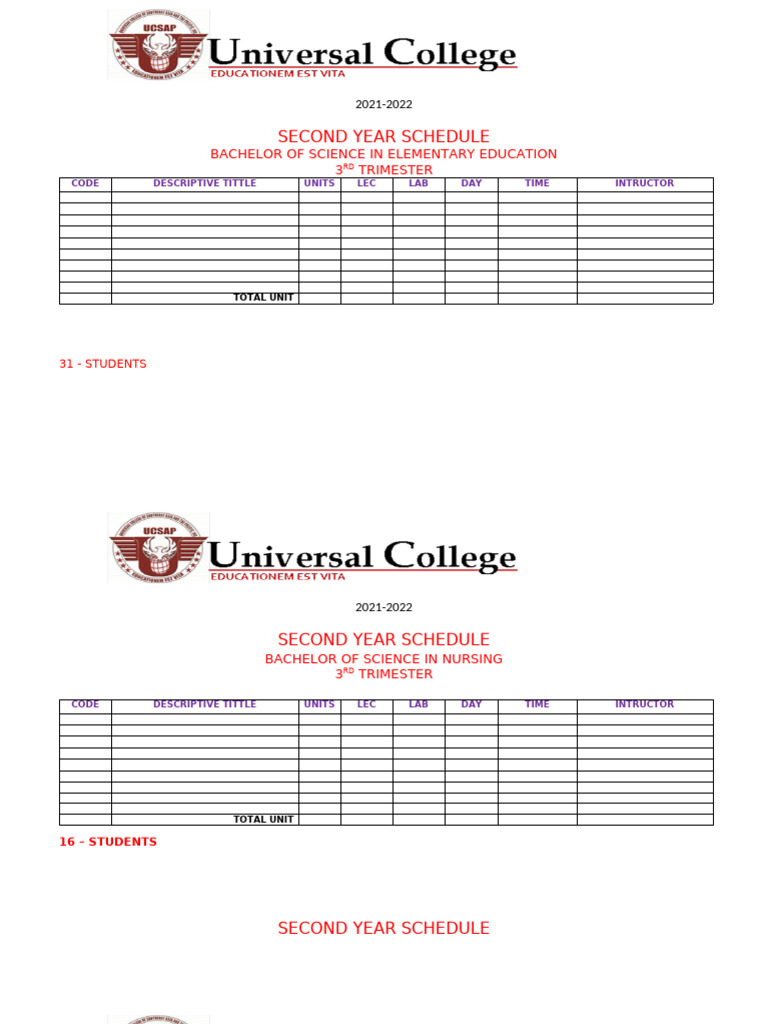 2ND Year 3RD Trimester 2021 Schedule - 091411 | PDF | Teaching Methods ...