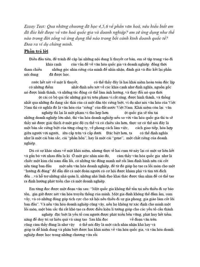 ESSAY TEST IBC- FALL24- Nguyễn Thùy Dương HS190099 | PDF