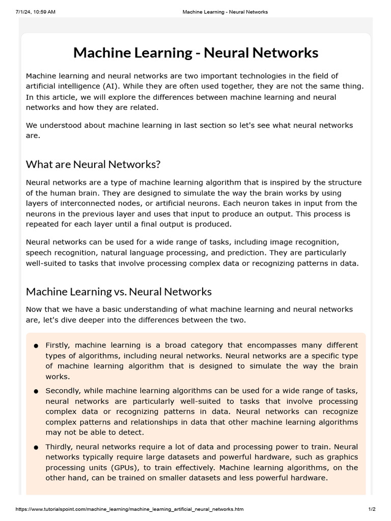 Machine Learning - Neural Networks | PDF | Artificial Neural Network | Machine Learning