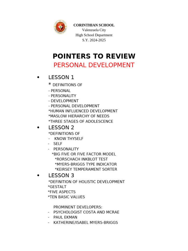 Pointers To Review in Perdev | PDF