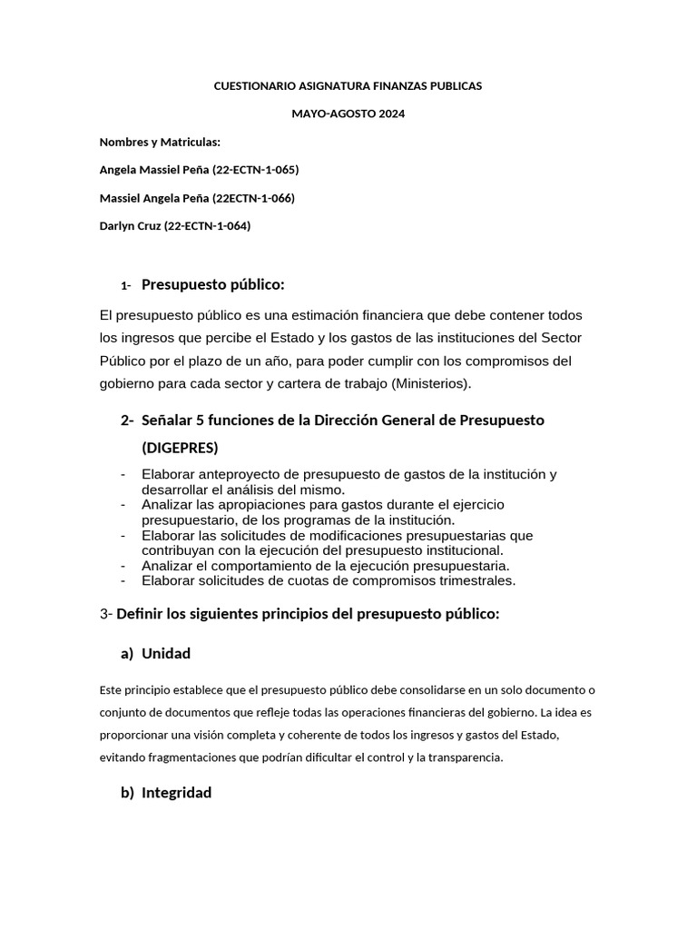 Practica Cuestionario - Finanzas Publicas | PDF | Presupuesto | Planificación