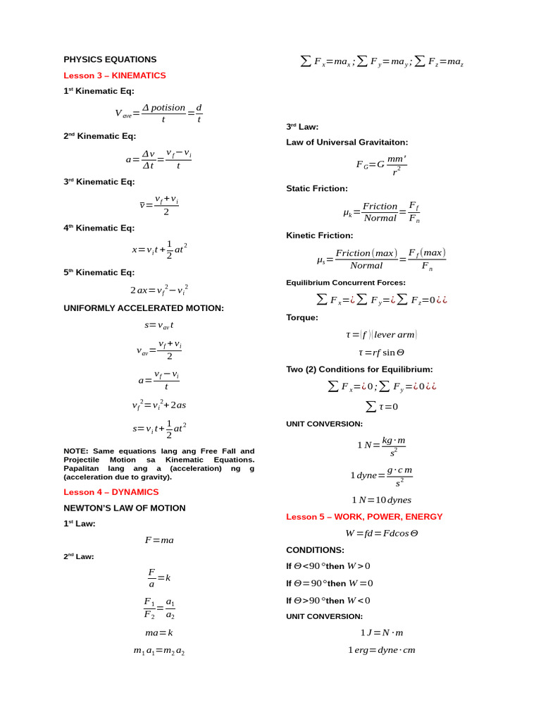 Physics Equations | PDF | Force | Physical Sciences
