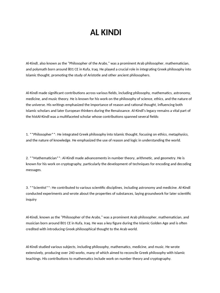 Al Kindi | PDF | Islamic Philosophy | Metaphysics