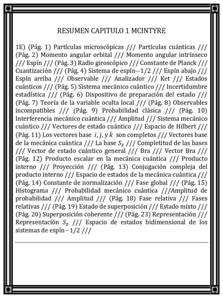 Resumen Capítulo 1 Quantum MC | PDF | Spin (Física) | Base (álgebra lineal)