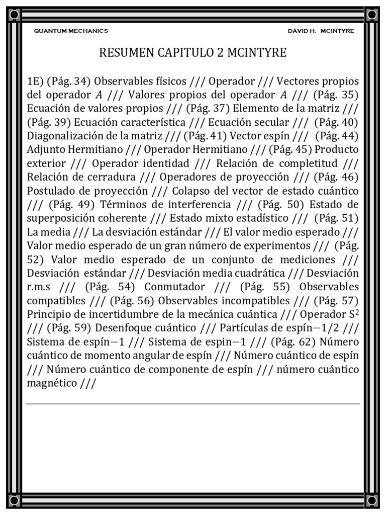 Resumen Capítulo 2 Quantum MC | PDF | Valores propios y vectores ...