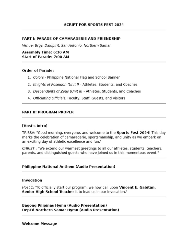 Script For Sports Fest 2024 | PDF | Sports & Recreation