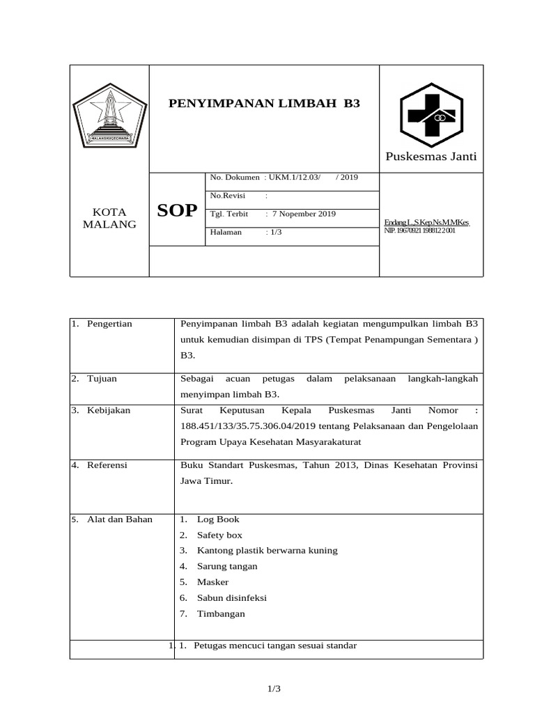 SOP Penyimpanan Limbah b3 | PDF