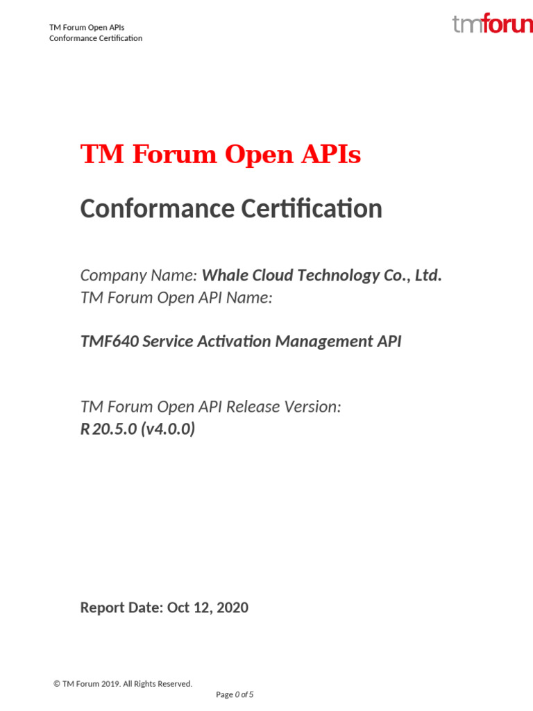 Whale Cloud API Conformance Certification Report TMF640 | PDF ...