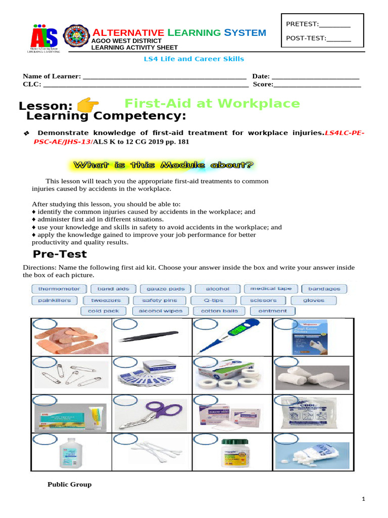 week1-AE-LS4 LAS (First Aid at Work) | PDF | First Aid | Learning