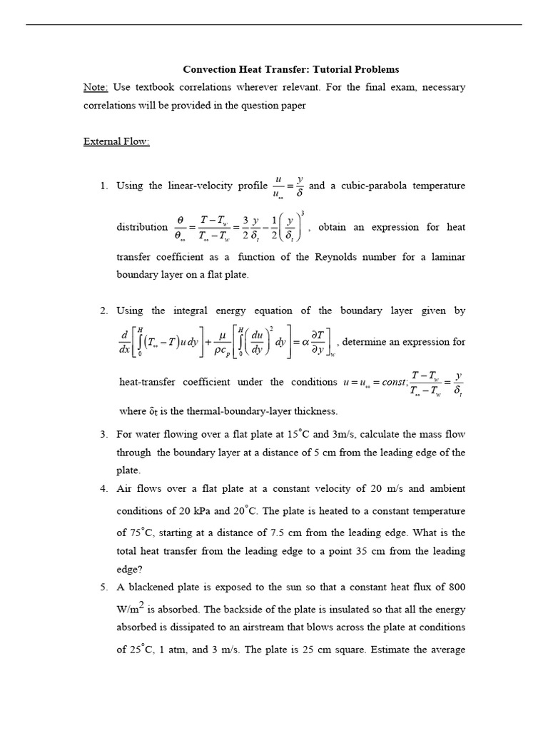 Convection Heat Transfer Me663 Tutorial Problems Pdf Pdf Boundary