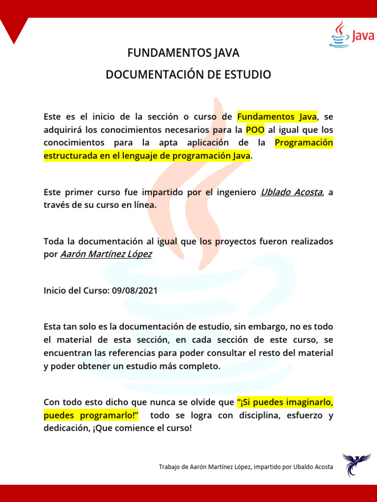 Documentación de La Sección Fundamentos Java | PDF | Objeto (informática) | Constructor ...
