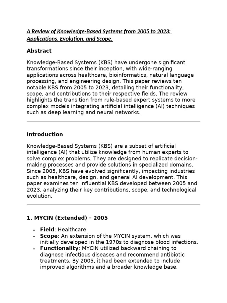 A Review Of Kbs Pdf Artificial Intelligence Intelligence Ai