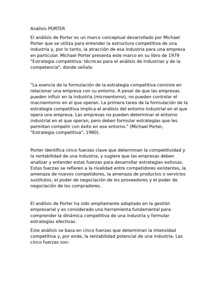 Análisis PORTER | PDF | Negocios económicos | Business