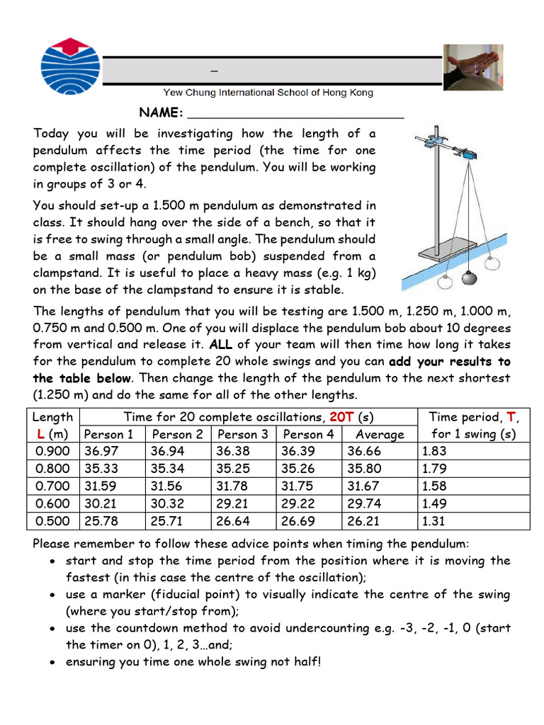 1.1.2.1 Pendulum Practical Activity | PDF | Pendulum | Oscillation
