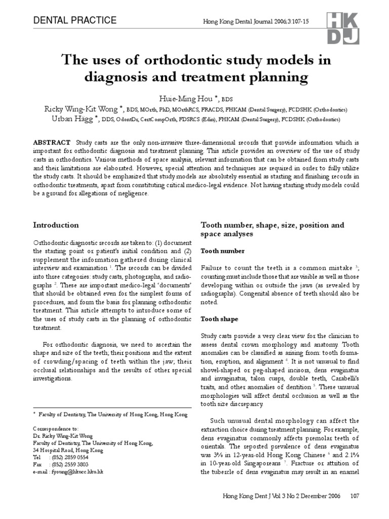 Study Casts in Orthodontic Planning | PDF | Tooth | Orthodontics