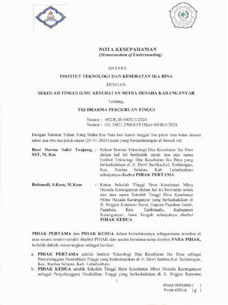 MOU Ika Bina Stikes Mitra Husada Tasik Malaya 2 - Compressed | PDF