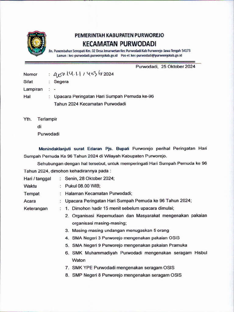 Undangan Upacara Peringatan Hari Sumpah Pemuda-Ormas, Sekolah | PDF