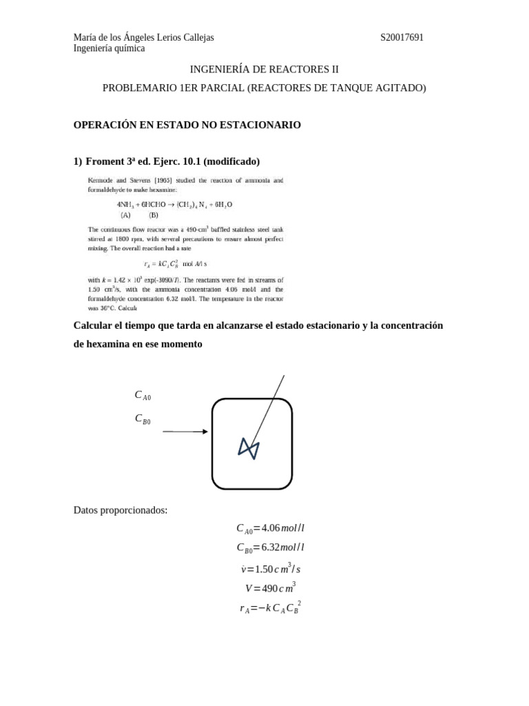 Problemario 1er Parcial | PDF | Reactor Quimico | Cantidades fisicas