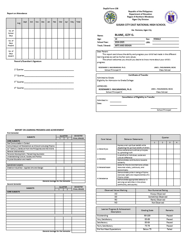2024-2025 DepEd Report Card Overview | PDF