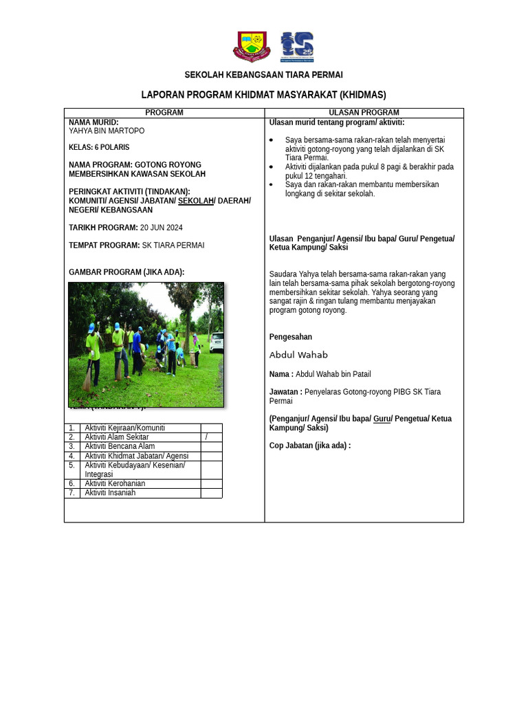 Contoh Laporan Program Khidmat Masyarakat | PDF