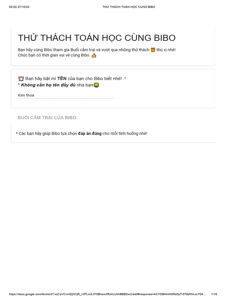 - Google Biểu Mẫu Thử Thách Toán Học Cùng Bibo-trang | PDF