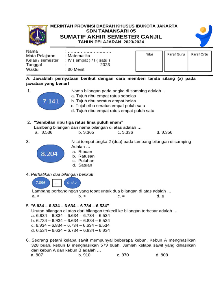 Sumatif Akhir Semester MTK | PDF