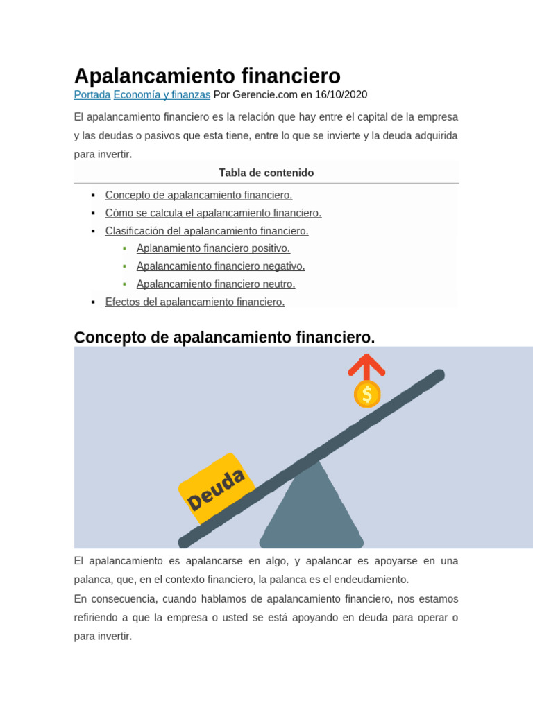 Apalancamiento Financiero | PDF | Apalancamiento (Finanzas) | Deuda