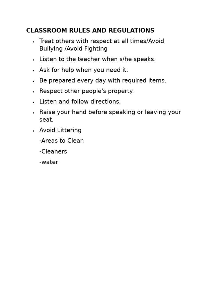 Classroom Rules and Regulations | PDF | Wellness