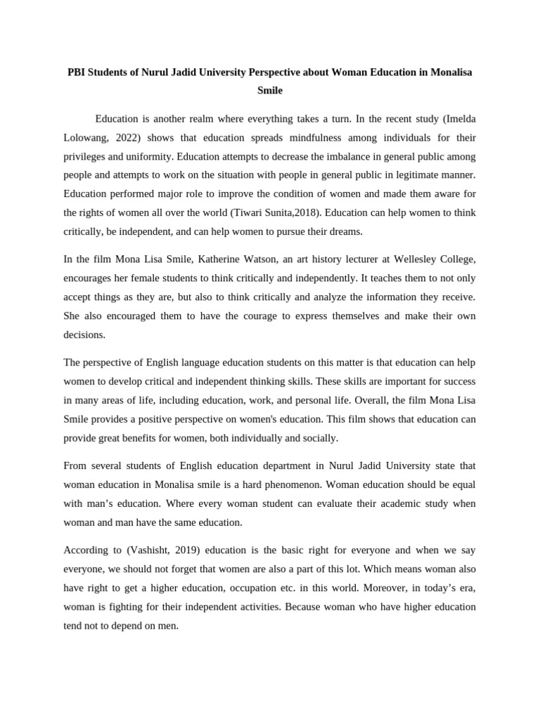 Mona Lisa Smile Analysis | PDF | Gender | Gender Studies