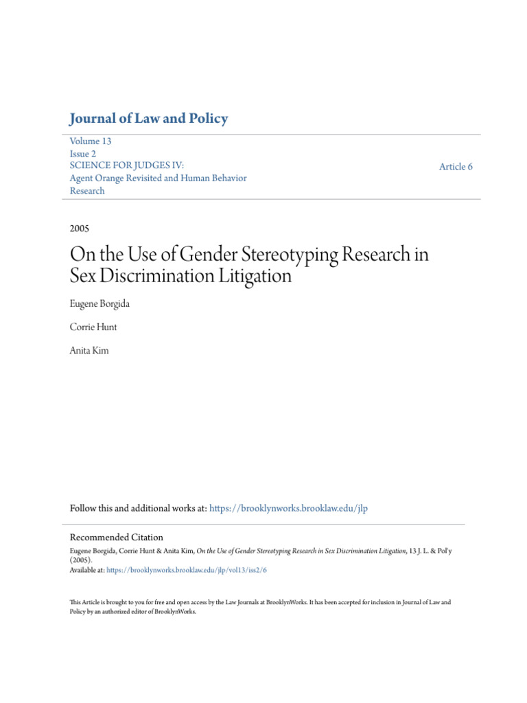 On The Use of Gender Stereotyping Research in Sex Discrimination | PDF ...