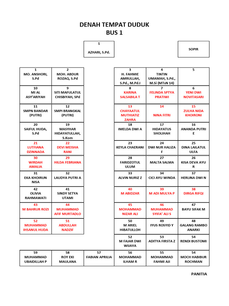 Denah Tempat Duduk - Revisi 2 - (Bus) | PDF